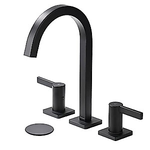 indare Matte Black Bathroom Faucet, 8 Inch Brass Widespread Bathroom Faucets for Sink 3 Hole, Bathroom Sink Faucet with Pop-Up Drain & Supply Lines, 110104-PB