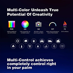 Godox TL60 RGB Tube Light,CRI 96 TLCI 98,Color Temper 2700K~6500K,100% Brightness (LUX),39 FX Effects,2.4G Wireless,Support APP Control/DMX Control (4PCS)