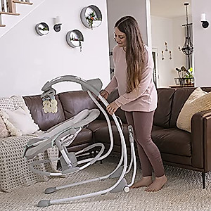 Ingenuity InLighten 2-in-1 Baby Swing & Rocker with Vibrations, Swivel Seat, Easy-Fold, Sounds & Lights, 0-9 Months Up to 20 lbs (Spruce)