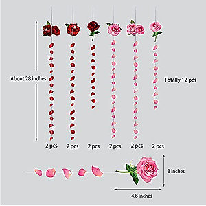 12 Pcs Red Pink Rose Garland Paper Rose Flower Patel Streamer Wedding Engagement Anniverasy Bridal Shower Birthday Bday Party Hanging Decoration