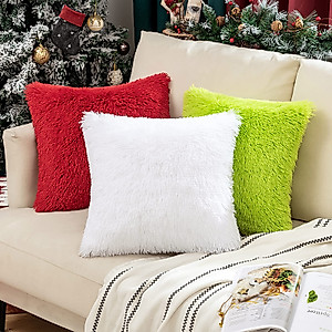 Woaboy Pack of 2 Luxury Faux Fur Throw Pillow Covers Decorative Soft Fluffy Plush Pillowcases Square Cushion Covers for Living Room Sofa Bedroom 20x20 Inch Green