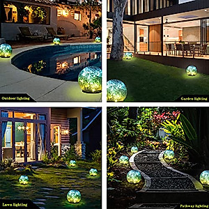 UAMSTYLE Globe Solar Lights Waterproof Decorative 2 Pack Globe Cracked Glass Gazing Ball for Outdoor Garden Decor Decorations Pathway Patio Yard Lawn,Blue