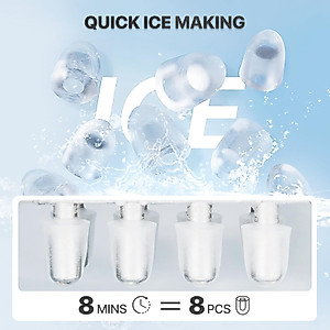 mollie Ice Makers Countertop, 8 Mins 8 Bullet Ice, 24lbs Per Day, Portable Ice Maker Machine with Handle, Self-Cleaning Ice Scoop and Basket, for Home Kitchen Office Camping Bar Party, White