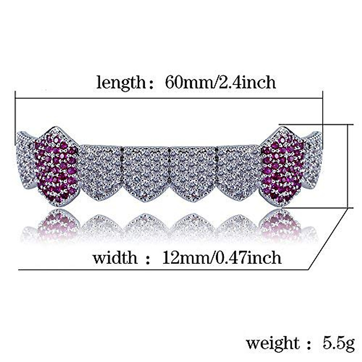 JINAO Silver Bottom 8 Teeth Grillz for Your Teeth 18K Gold Plated Iced Out Cubic Zirconia Fake Diamond Hip Hop Mouth Grill for Women Men(White Gold Pink)