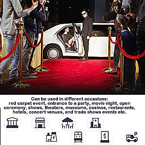 Red Velvet Stanchion Rope Barrier Golden Hook- Set of 4 PCs for Red Carpet Filmroom Wedding (5 Feet Long) Bulk