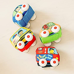 Melissa & Doug K's Kids Pull-Back Vehicle Set - Soft Baby Toy Set With 4 Cars and Trucks and Carrying Case - Pull Back Cars, Toys For Babies And Toddlers