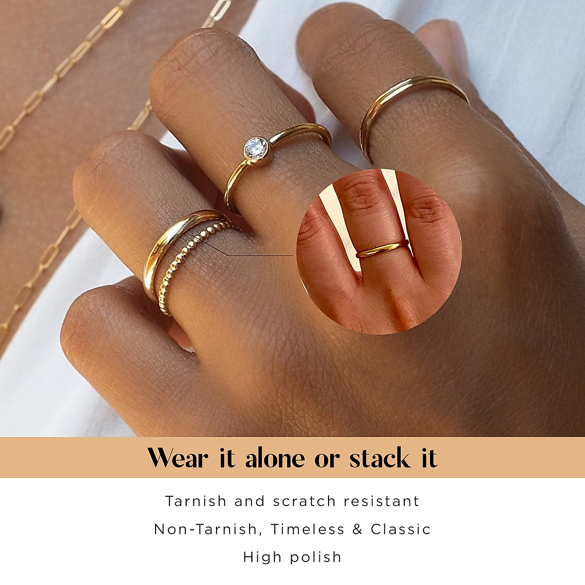 EVERNOIR Luxurious 14K Gold Band Ring for Women, Tarnish-Free and Non-Fading, Ideal for Wedding, Stackable Style - Size 7