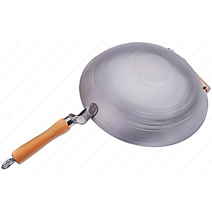 16 Inches Carbon Steel Wok with Helper Handle (Round Bottom), 14 Gauge Thickness, USA Made