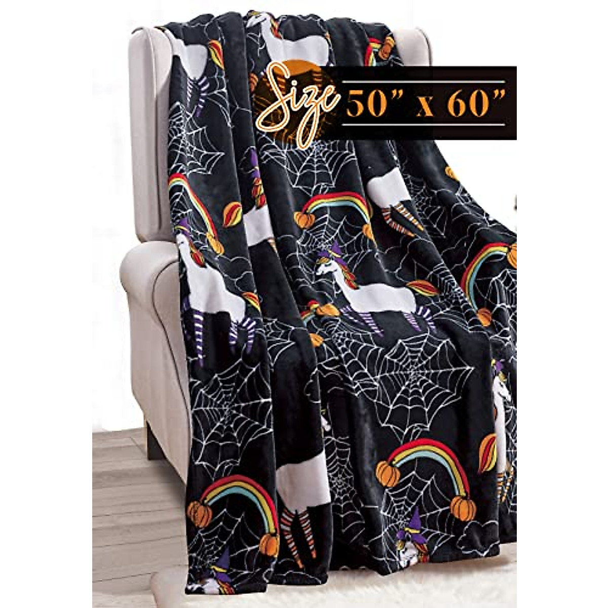 Elegant Comfort Lightweight Throw Blanket- Halloween Themed, Soft, Cozy and Plush- Throw Blankets, Perfect for Lounging This Spooky Season, 50 x 60 inches, Black Unicorn, Throw Blanket