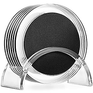 Acrylic Drink Coasters Set of 6 | Premium Stylish Black 4 Inch Coaster Set for Tabletop, Coffee Table Protection | Coasters Will Not Scratch Your Wood Tables or Stick to Glass | Home Decor Accent