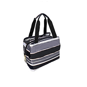 Isaac Mizrahi Inwood Deluxe Shopper Lunch Tote (Black Color Block Stripe)