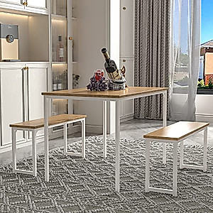 Bonzy Home Dining Room Table Set 3, 3 Piece Kitchen Table Set with Two Benches, Modern Wood Look Table Set for Kitchen,Dining Room, Restaurant (Off White)