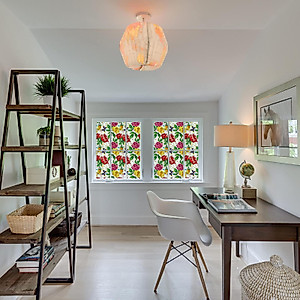 DKTIE Flower Series Stained Glass Window Film with Installation Kit, Decorative Window Privacy Film Sun Blocking Heat Control Static Cling Window Film Frosted Glass Film (A, 17.7 x 78.7 Inch)