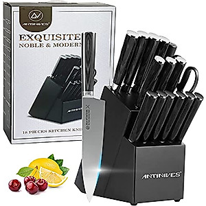 Knife Set, 18Pcs Black Knife Block Sets, German Stainless Steel Knife Sets for Kitchen with Block, Kitchen Knives for Chopping, Slicing, Dicing & Cutting