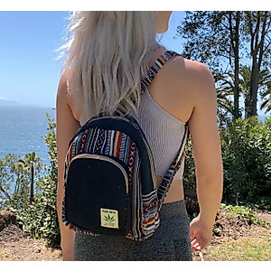 Mini Hemp Backpack Bag - Blue Boho Eco Friendly Unisex Rustic Durable by Freakmandu