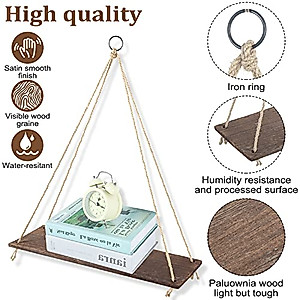 Reginary Boho Hanging Shelves Set of 6 Wood Hanging Shelves Boho Triangle Floating Shelves Hanging Plant Shelf for Farmhouse Rustic Modern Plant Aesthetic Dorm Living Room Bedroom Wall Decor