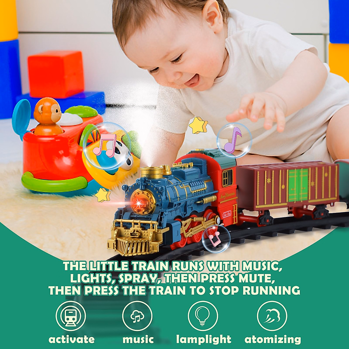 Electric Train Set Toys - Rechargeable Toy Train for Kids with Sprays, Sounds, Lights, Tracks, Train Cars, and Silent Mode - Toddlers Model Birthday Gifts and Train Set for 3 4 5 6 7 8+ Year Old Kids