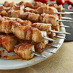 Goeielewe 10PCS Stainless Steel Barbecue Skewers, Flat Metal Grilling Skewers Wider Thicker Reusable BBQ Needle Sticks 15-Inch Grilling Skewers for Outings Cooking Tools