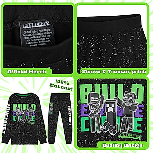 Minecraft Boys Pyjamas Set Lounge Wear Long Top or T-Shirt and Bottoms Teenagers Kids PJs 5-14 Years Gifts for Boys (Standard, 7-8 Years, Black)