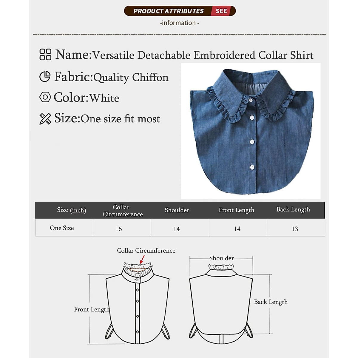 GUZOSJO Denim Detachable Collar Shirt,Dickey Half Blouse False Collar for Lady Girls