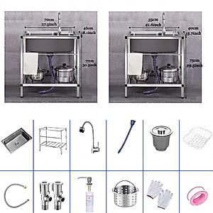 Kitchen Sink for Washing Single Bowl 304 Stainless Steel Utility Sinks Freestanding Outdoor camping dish washing station with Console & Stand for Indoor Garage Kitchen Laundry Room ( Size : 70*46*75cm