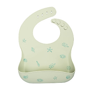 Mia Li Silicone Bibs – 3pcs Waterproof Silicone Bib Set – Silicone Baby Bibs for Girls and Boys - Baby Bib Pocket with Adjustable Closure – Non-Messy Toddler Bib (Seashells - Cloud, Sage & Stone)