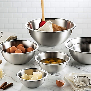 FineDine Stainless Steel Mixing Bowls (Set of 6) Stainless Steel Mixing Bowl Set - Easy To Clean, Nesting Bowls for Space Saving Storage, Great for Cooking, Baking, Prepping