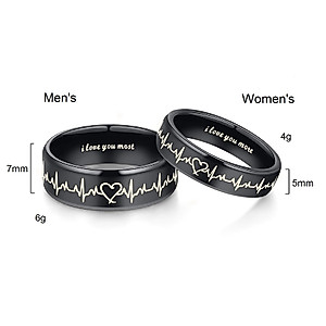 Global Jewelry Heartbeat Rings for Couples I Love You More I Love You Most Matching Promise Rings Wedding Bands Sets for Him and Her with Box Titanium Stainless Steel Comfort Fit