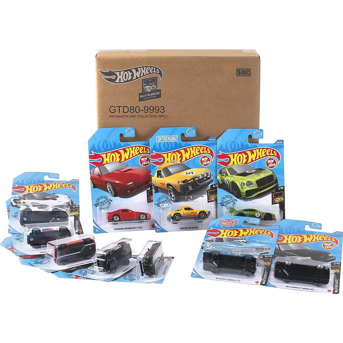 Hot Wheels Nightburnerz 10 Pack Mini Collection, 1:64 Scale Super Speeders for Night Driving Each with Authentic Sculpt, Gift for Collectors Aged 3 & Up [Amazon Exclusive]