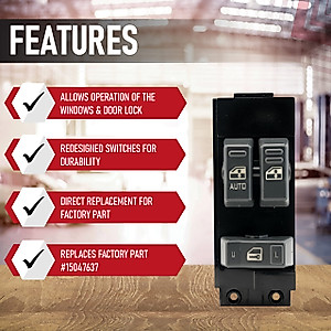 Master Power Window Switch, Gray - Driver Side Door - Compatible with Chevy Silverado and Sierra 1500, 2500, 2500 HD, 3500-1999, 2000, 2001, 2002 - Replaces 15047637
