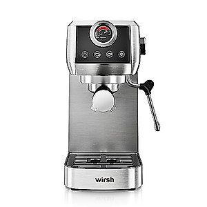 Espresso Machine, Wirsh 20 Bar Espresso Coffee Maker with Plastic Free Portafitler and Steamer for Latte and Cappuccino, Expresso Coffee Machine with Pressure Gauge, Touch Screen, Full Stainless Steel (Home Barista Plus)