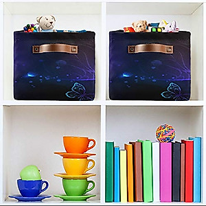Mazeann Glowing Purple Butterflies Storage Basket Bin Collapsible Foldable for Clothes Toys Storage Cabinets Waterproof Storage Box 15 x 11 x 9.5 inches, 1PC