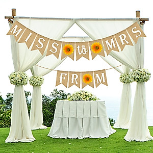 Doumeny From Miss to Mrs Burlap Banner Artificial Sunflower Bunting Garland Bridal Shower Party Banner Jute Wedding Bunting Banner for Bachelorette Engagement Announcement Anniversary Party Decoration