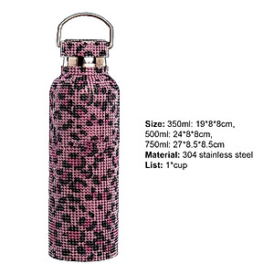 Diamond Insulated Bottle with Lid & Handle- Sparkling Rhinestone Leakproof Studded 304 Stainless Steel Vacuum Cup Thermo Travel Coffeee Mug for Women