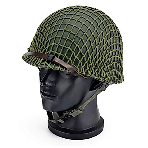 WWII US Army M1 Green Helmet Replica Adjustable with Net/Canvas Chin Strap Tactical Paintball Gear for Adults by BYHai