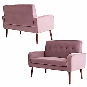 Sepnine 50" Modern Linen/Velvet Fabric Loveseat Sofa,Office Couch for Small Space, Living Room Soft Futon,Small Love Seats Couch for Bedroom (Velvet-DarkPink)