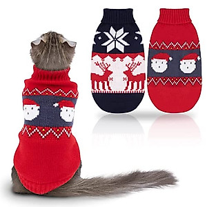 Rypet 2 Packs Cat Christmas Sweater - Puppy Christmas Sweater Pet Turtleneck Knitwear with Reindeer Santa Claus Pattern Sweaters for Kitten and Small Dogs (X-Large (Pack of 2))