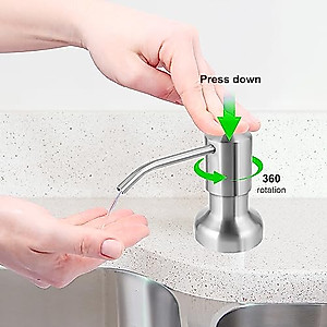 Soap Dispenser for Kitchen Sink, Sink Soap Dispenser with Longer Threaded Shaft Shank, 47" Extension Tube Connects Directly to Dish Soap Container, Wider Pump Head Base （Brushed Nickel）