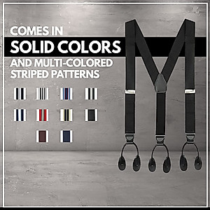 HOLD'EM Suspender for Men MADE IN USA – Y-Back Genuine Leather Trimmed Button End Non-Stretch Tuxedo Suspenders -Black