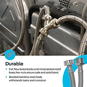 Eastman Steam Dryer Adapter Hose, 3/4 Inch FHT x 3/4 Inch FHT Connectors, 1 ft Braided Stainless Steel Hose, 41021