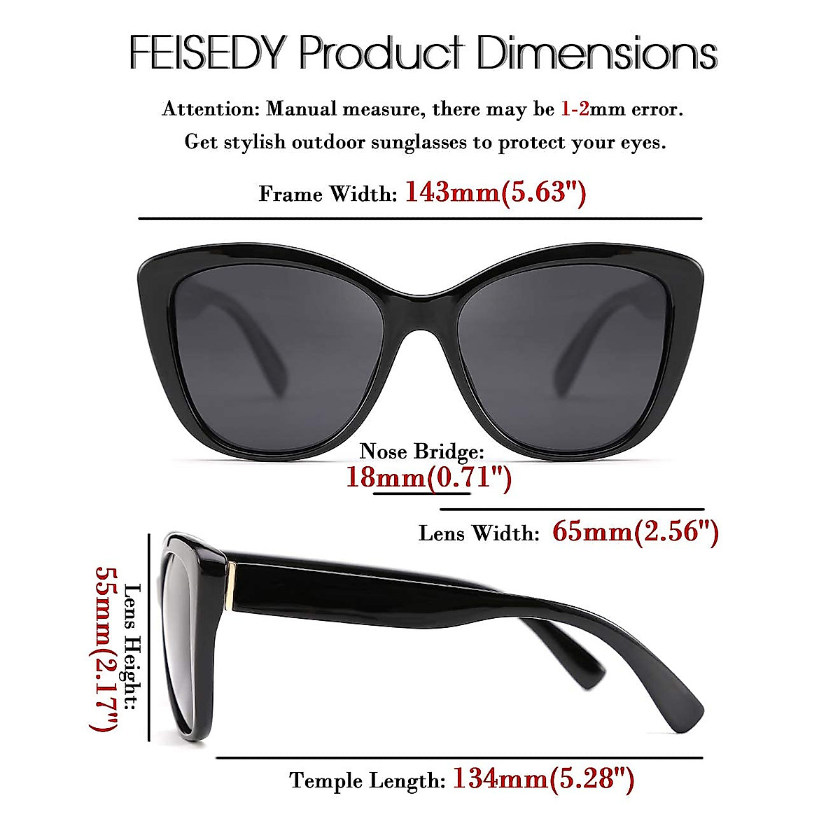 FEISEDY Polarized Vintage Sunglasses American Womens Square Jackie O Cat Eye Sunglasses B2451