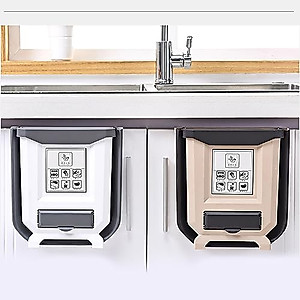 EXCBIOZ Hanging Trash Can,Hanging Kitchen Trash Can Foldable Waste Bin Small Plastic Garbage Can for Cabinet Door, Cupboard, Counter, Bathroom, 9.45*6.3*10.24in, Coffee