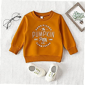 BOEBNOZCV Toddler Boy Girl Halloween Pumpkin Patch Sweatshirt Outfit Long Sleeve Oversized Sweater Shirts Fall Blouse Clothes (Brown Pumpkin Sweatshirt,7-8 Years)