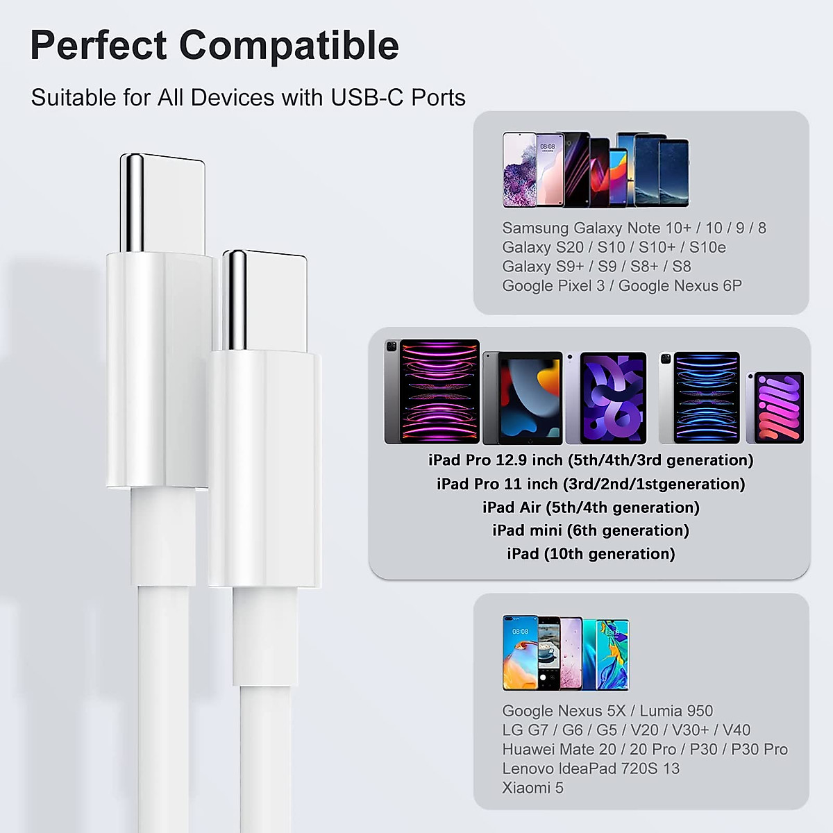 GKW iPhone 15 Plus Cord USB-C Cable 6ft Certified for iPad Air/iPad/iPad Pro/iPad Mini/iPhone 15 with USB-C Port,White 1Pack, GS-W20A0938