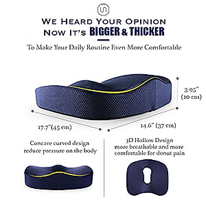 matvio Seat Cushion Pillow for Office Chair - Magnetic Fabric Inner Cover Memory Foam Coccyx Pad - Tailbone, Sciatica, Lower Back Pain Relief Cushion - Contoured Posture Corrector for Sitting