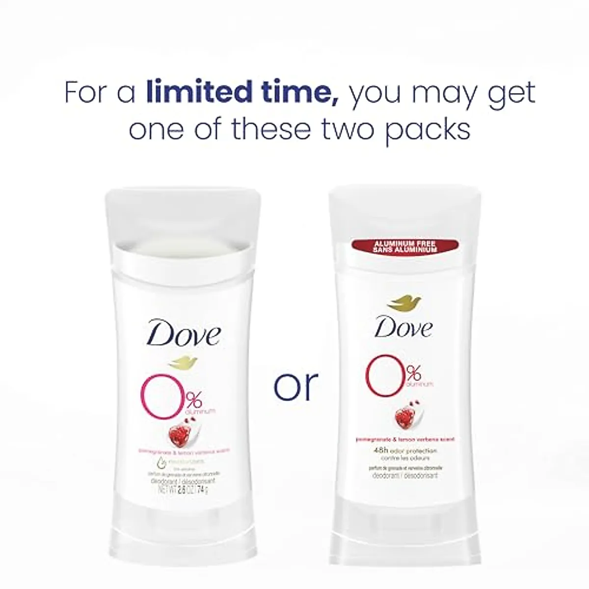 Dove 0% Aluminum Deodorant Stick Pomegranate and Lemon Verbena 4 Count Non-irritating Deodorant for Underarm Care Kindest Aluminum free Deodorant 2.6 oz