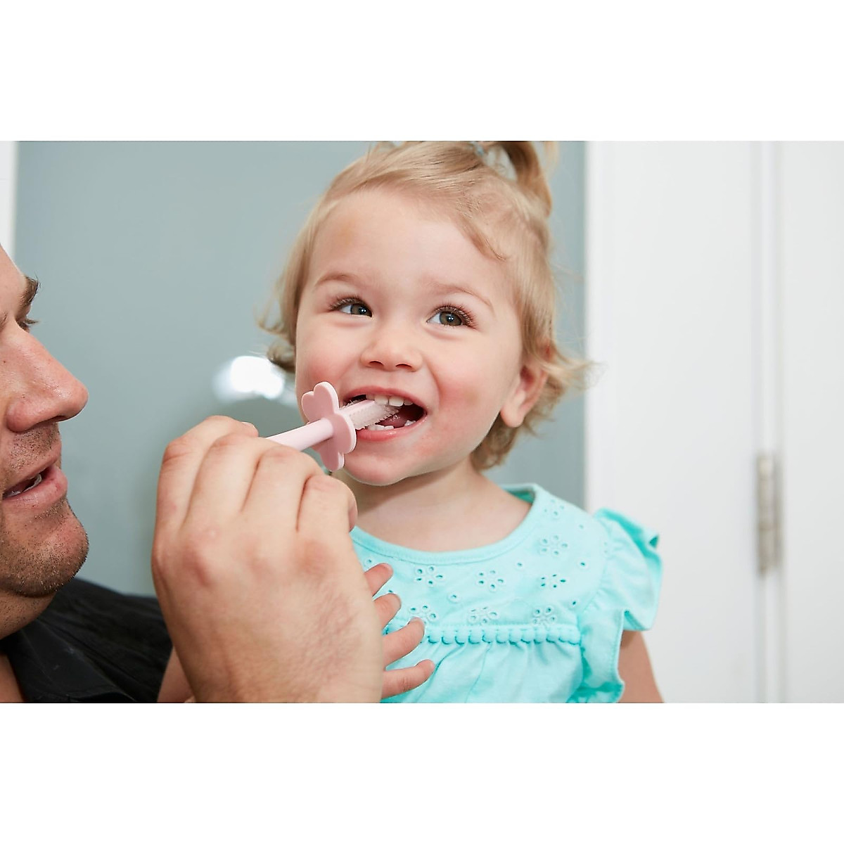 grabease Baby & Toddler Double-Sided Finger Toothbrush for Bath - BPA-Free & Phthalate-Free - 12 Months & Up, Blush, 1 Pack - Toddler Toothbrush - Baby Brush