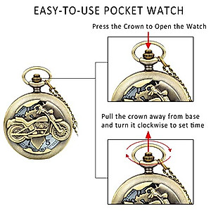 JewelryWe Bronze Biker Motorcycle Motorbike Moto Pocket Watch Necklace Pendant Mens, for Xmas