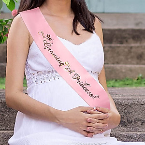 Ulfanit Girls Baby Shower Decoration - Adjustable Flower Crown Tiara and Growing A Princess Sash, Daddy Pin, Pink Party Gifts for Expectant Mom Dad Parents