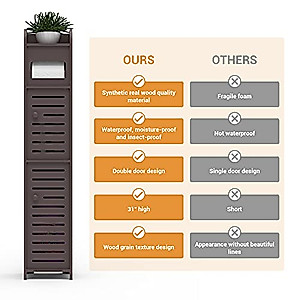 AIRE Small Bathroom Storage Cabinet with 2 Doors and 2 Shelves, W6 x D6 x H31 Bathroom Organizer, 4 Tier Design Toilet Paper Storage Stand for Corner and Small Space (Brown)